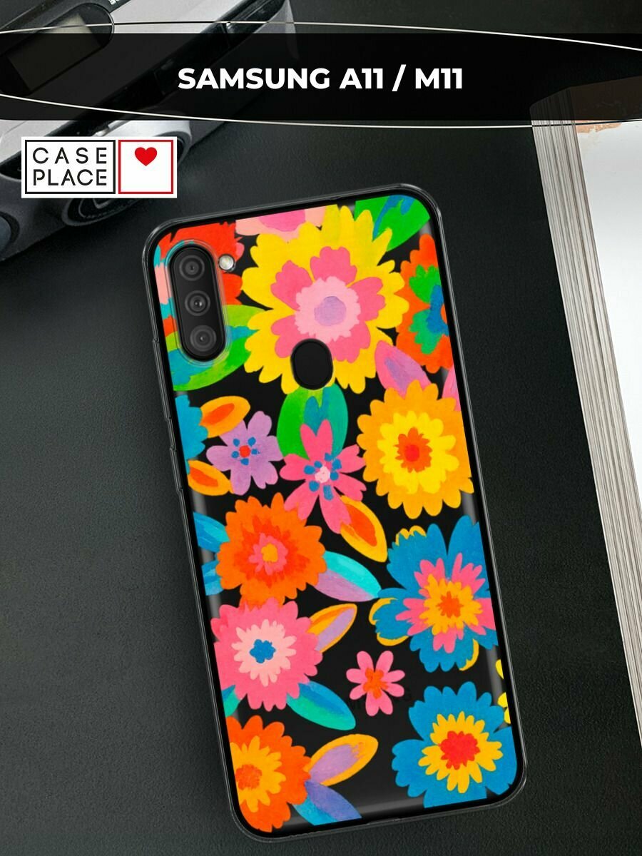 Чехол на Samsung Galaxy A11/M11 / Самсунг Галакси A11/M11 с принтом "Абстрактные яркие цветы", прозрачный