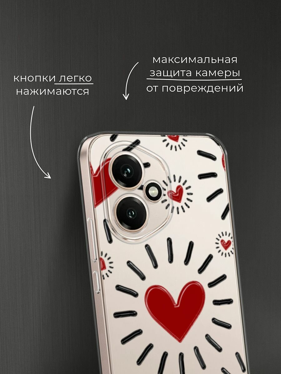 Чехол на Honor 400 / Хонор 400 с принтом "Бордовые сердца паттерн" — фото 1