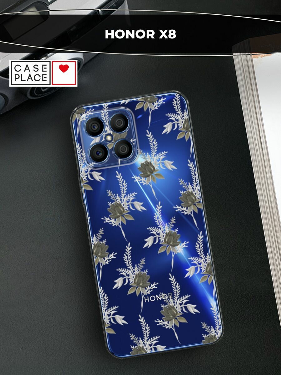 Чехол на Honor X8 / Хуавей X8 с принтом "Паттерн цветы сепия"