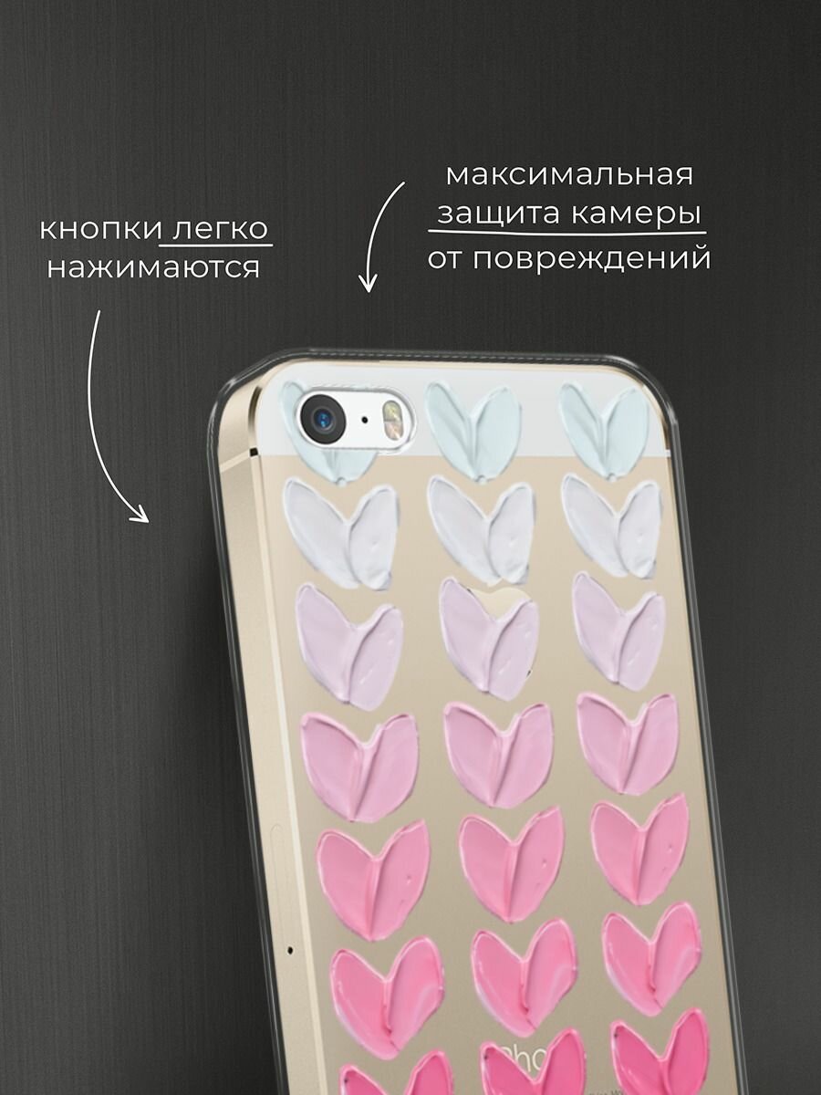Чехол на Apple iPhone 5/5S/SE / Айфон 5/5S/SE с принтом "Градиент из сердечек" — фото 1