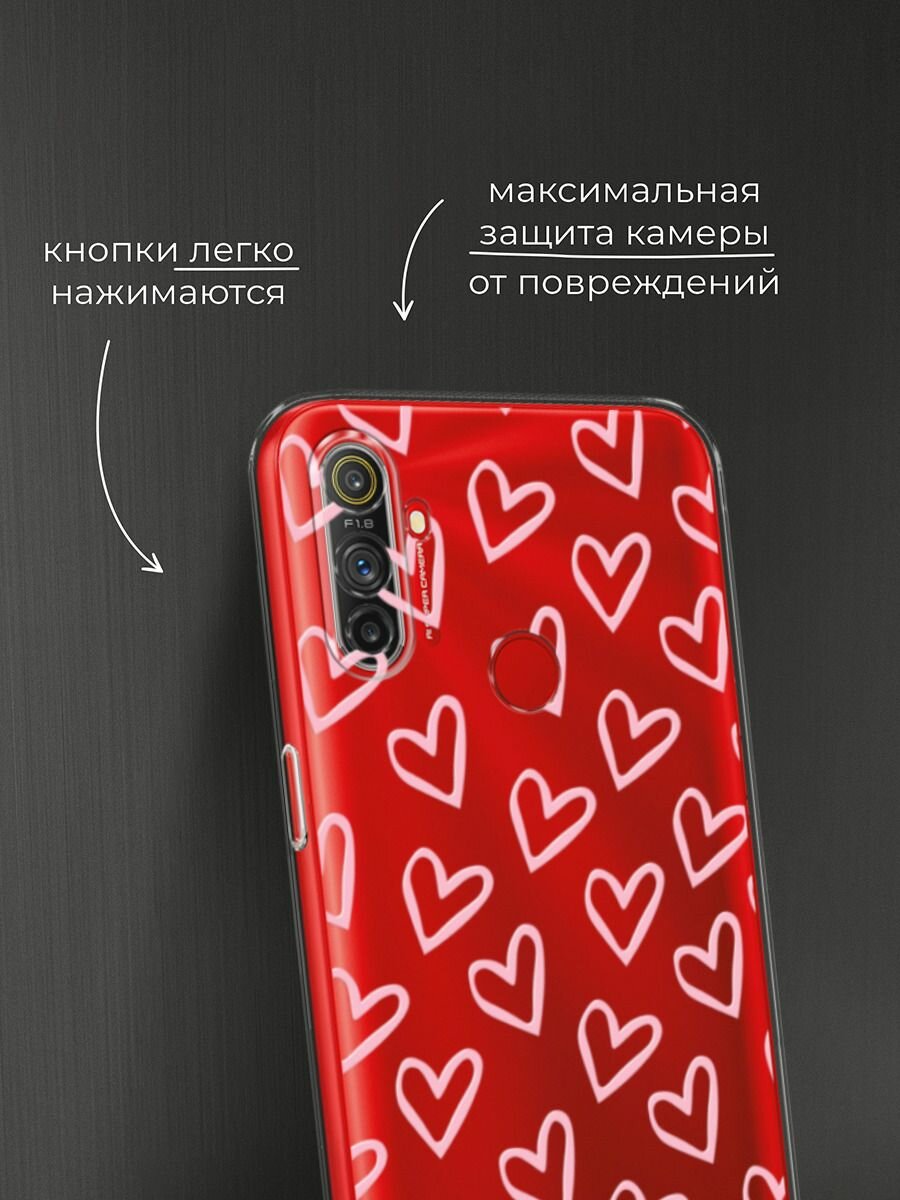 Чехол на Realme C3 / Реалми C3 с принтом "Сердца паттерн" — фото 1