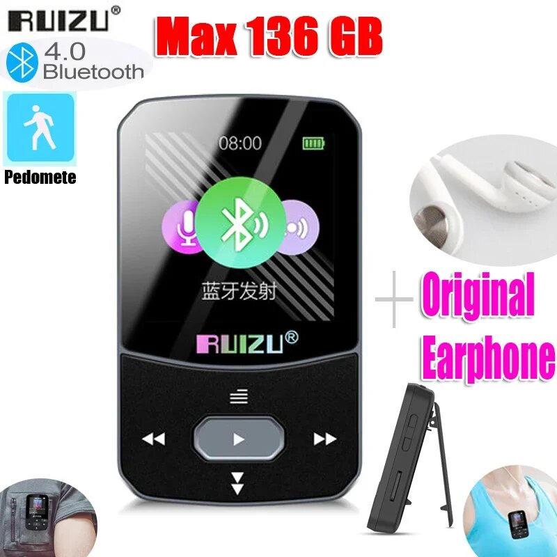 RUIZU X52 MP3-плеер с радио, 8 ГБ, черный