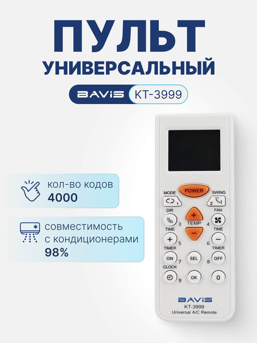 BAVIS KT-3999 (4000 в 1) универсальный ПДУ для кондиционеров
