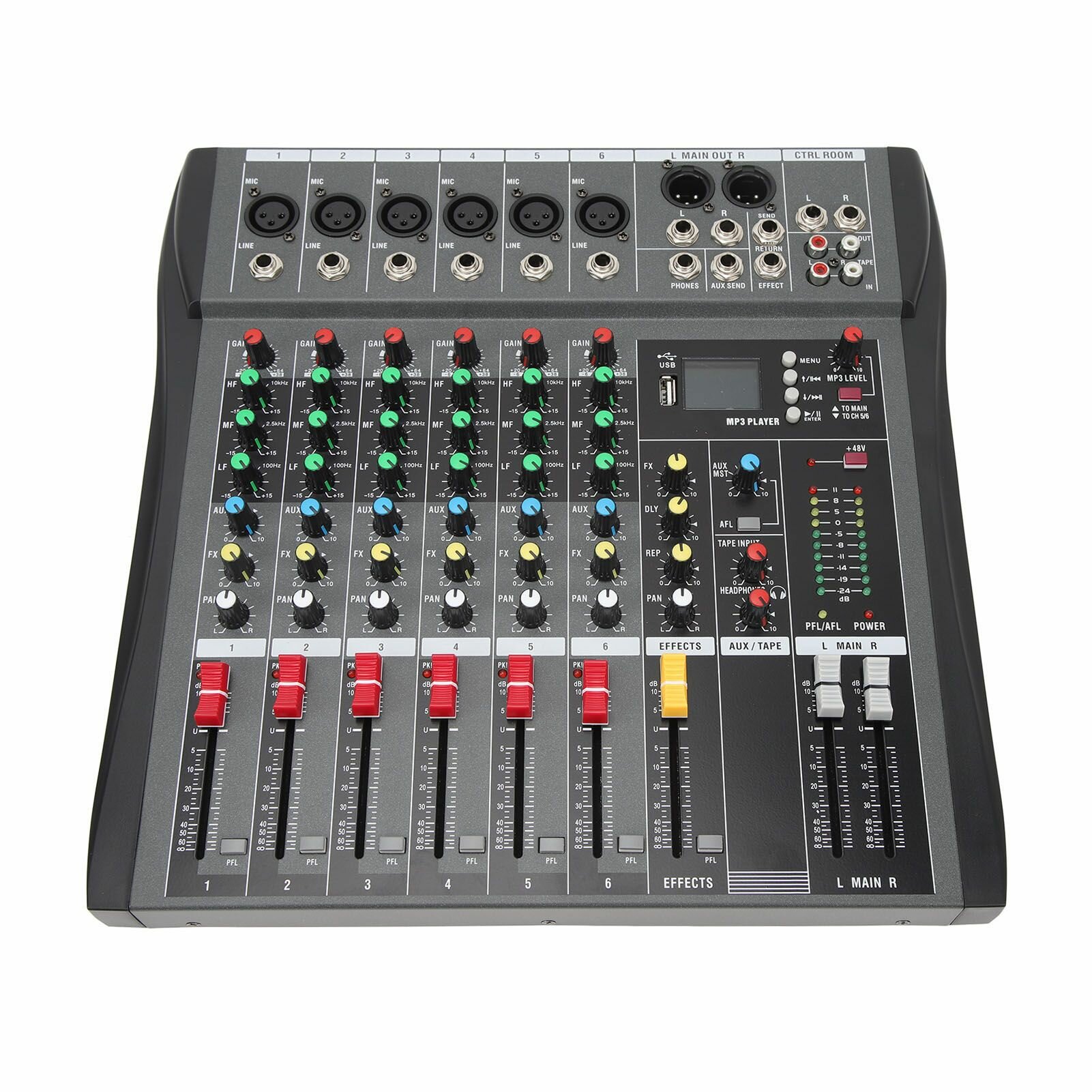Аудиомикшер, 6-канальная потоковая микшерная консоль, звуковая плата для DJ-студии, AC100 240 В с Bluetooth