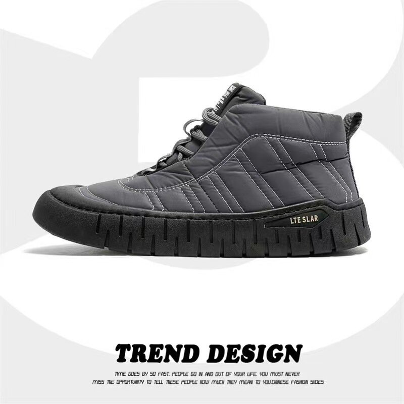 Высокие мужские ботинки на флисовой подкладке, новый зимний стиль, теплые повседневные ботинки из хлопковой кожи, водонепроницаемые и морозостойкие рабочие ботинки для снегоступов