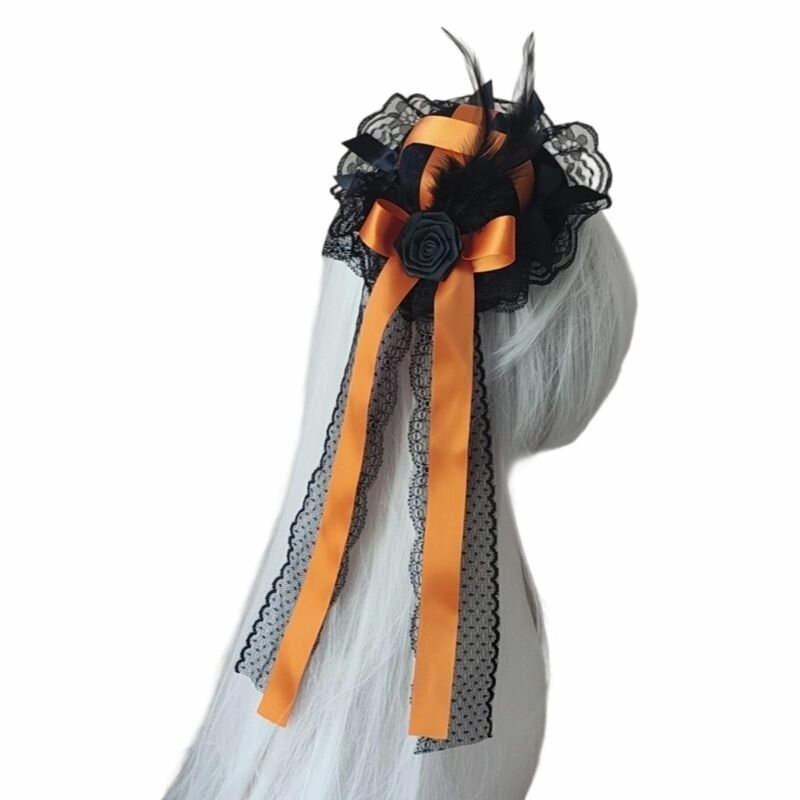 Маленькая шляпная шпилька в готическом стиле с темно-ретро розой-черный Темно-оранжевый