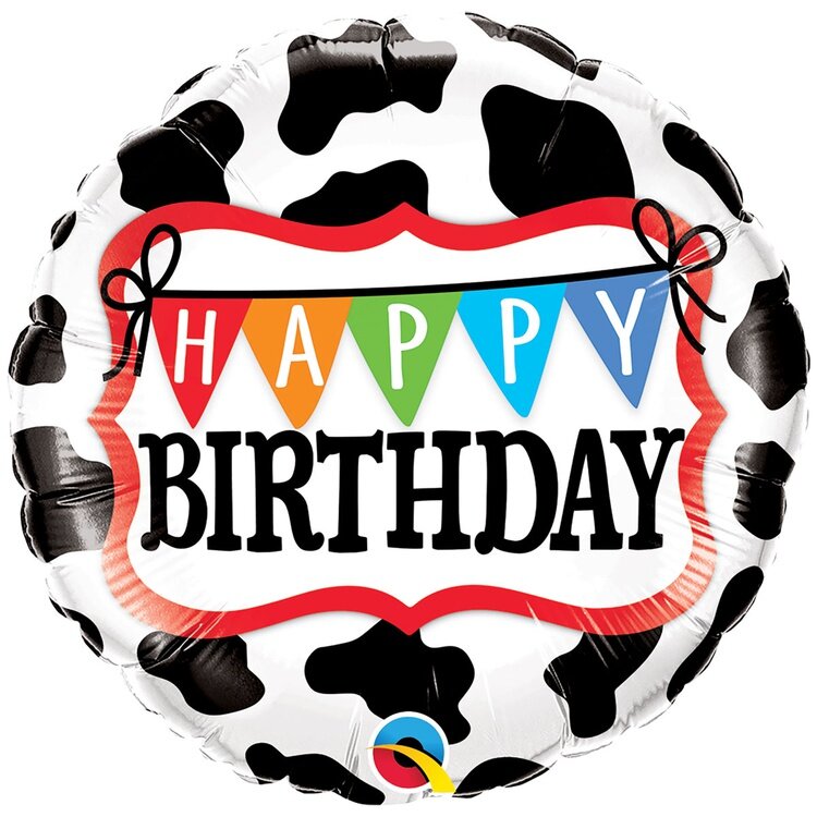 Воздушный шарик 18", Happy Birthday, пятна коровы
