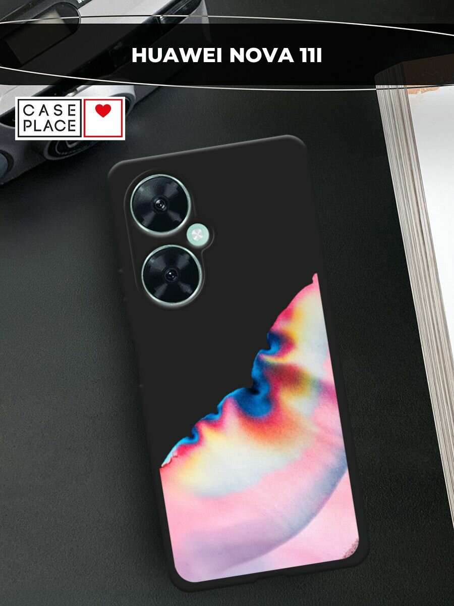Черный матовый чехол на Huawei Nova 11i / Хуавей Нова 11i с принтом Розовая акварель