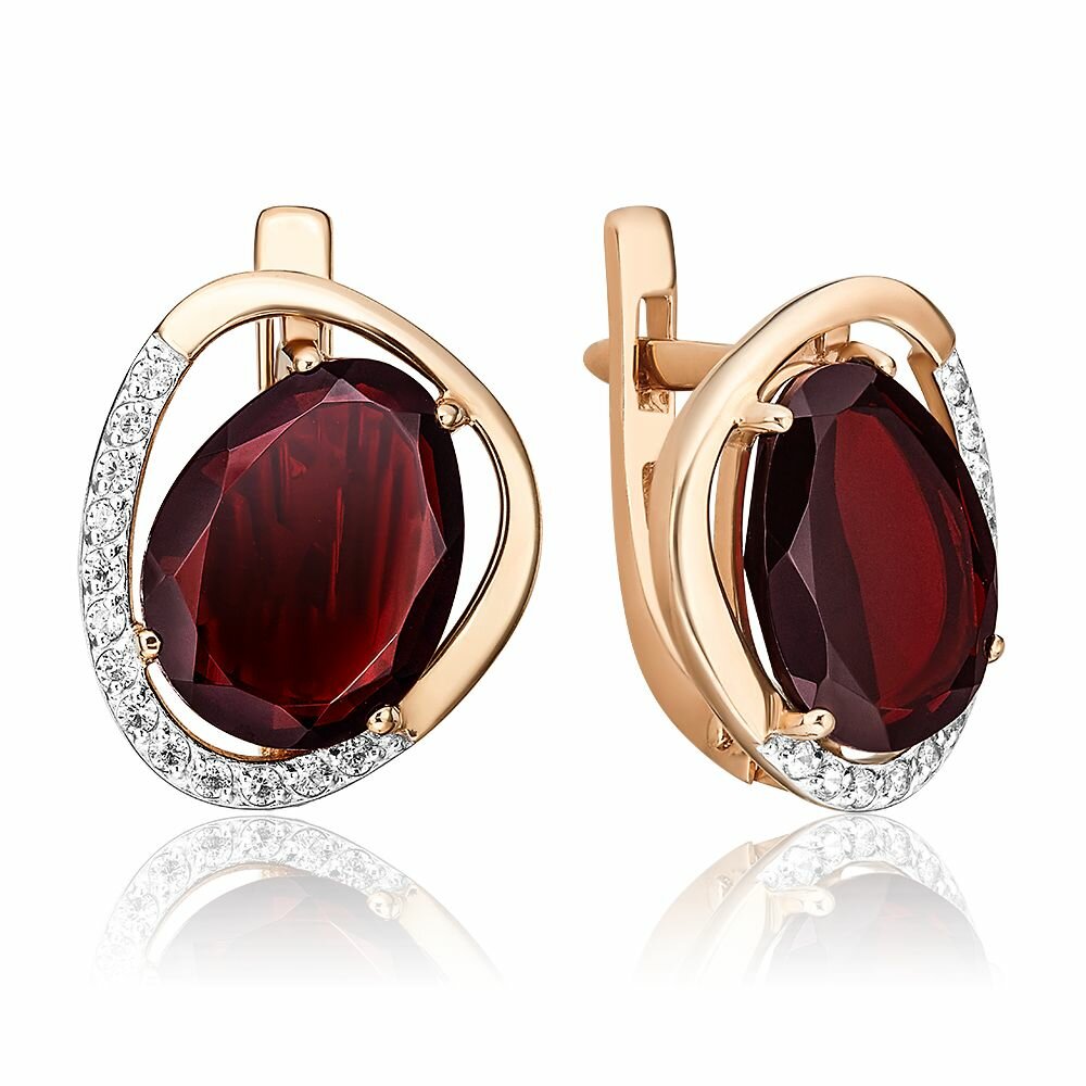 Серьги, красное золото, 585 проба, гранат, фианит