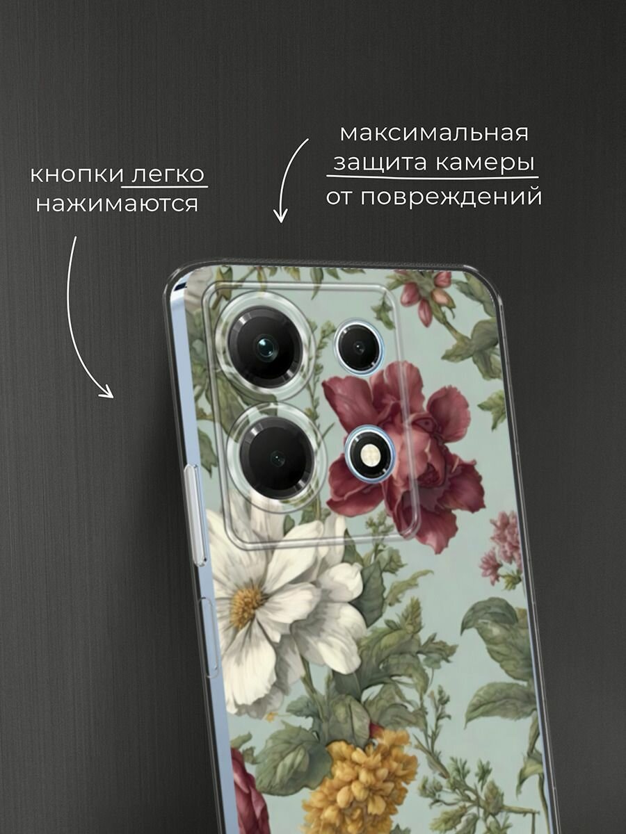 Силиконовый чехол на Infinix Note 30 4G / Инфиникс Нот 30 4G с принтом Акварельные красные цветы — фото 1