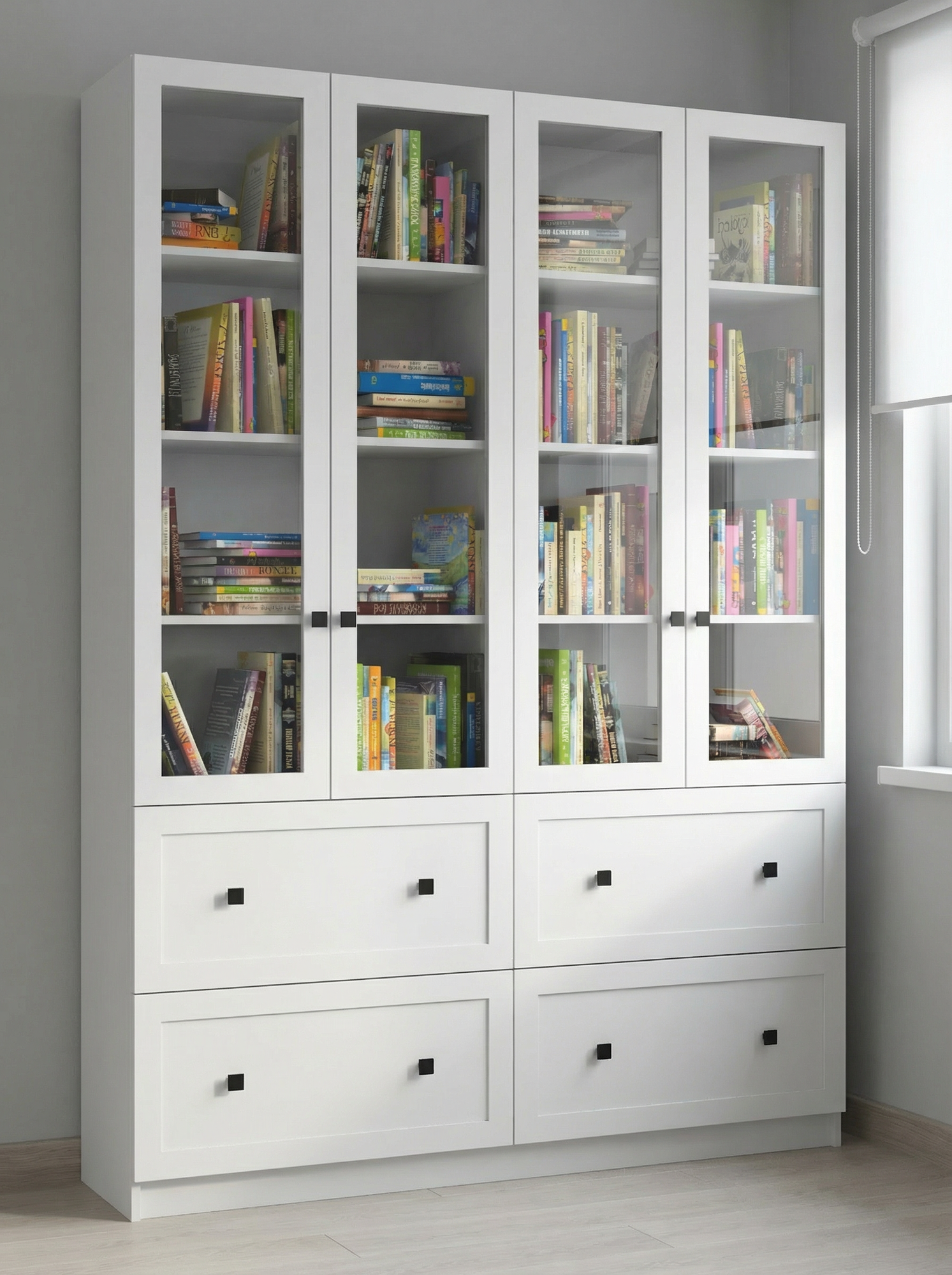 Шкаф книжный четырехстворчатый Вита 4-10, ШхГхВ: 136х38х210 см, белый