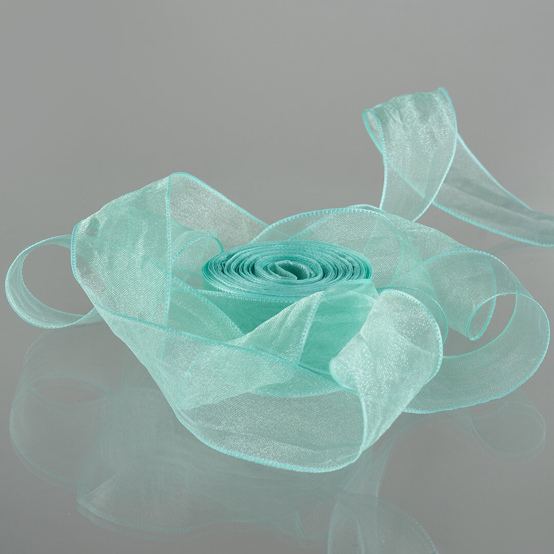 Лента декоративная Дон Баллон Органза, 2,5 см, 9,14 м, Нежная грация, бирюзовая