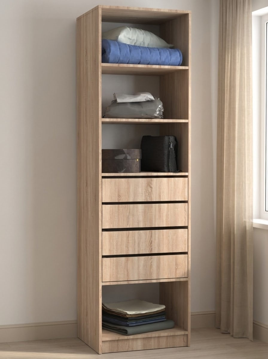 Открытый гардеробный шкаф-пенал Макс-3 с 4 ящиками и 4 полками, ШхГхВ: 60х50х210 см, дуб сонома