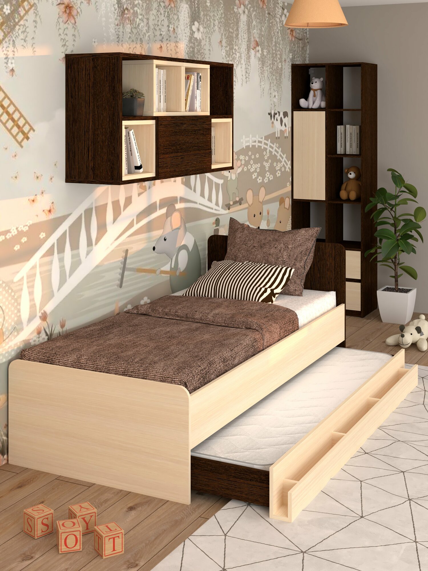 Есэндвич Grand Лаворо Кровать 90х200 с дополнительным спальным местом (Венге/Выбеленный Дуб) 203х93х80 см