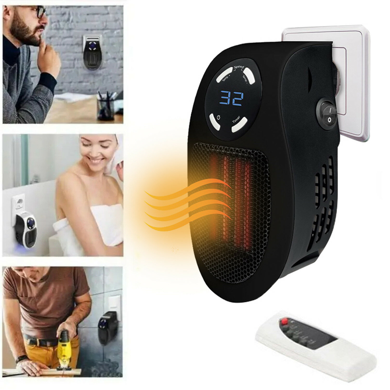 Обогреватель для помещений 500W, портативный обогреватель, настенный обогреватель с регулируемым термостатом и таймером, обогреватель для небольших помещений, маленький портативный обогреватель, материал пластиковый корпус, напряжение AC 110V/220V,