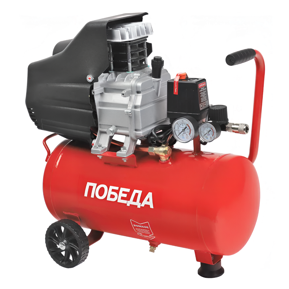 Компрессор Победа KM 24-230, красный, ресивер 24 л, мощность 1500 Вт (2л. с.)