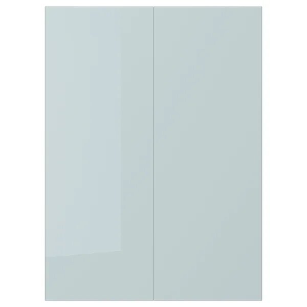 Комплект угловых подвесных шкафов KALLARP с 2 дверьми, высокий глянец светло-серо-синий, 25x70 см