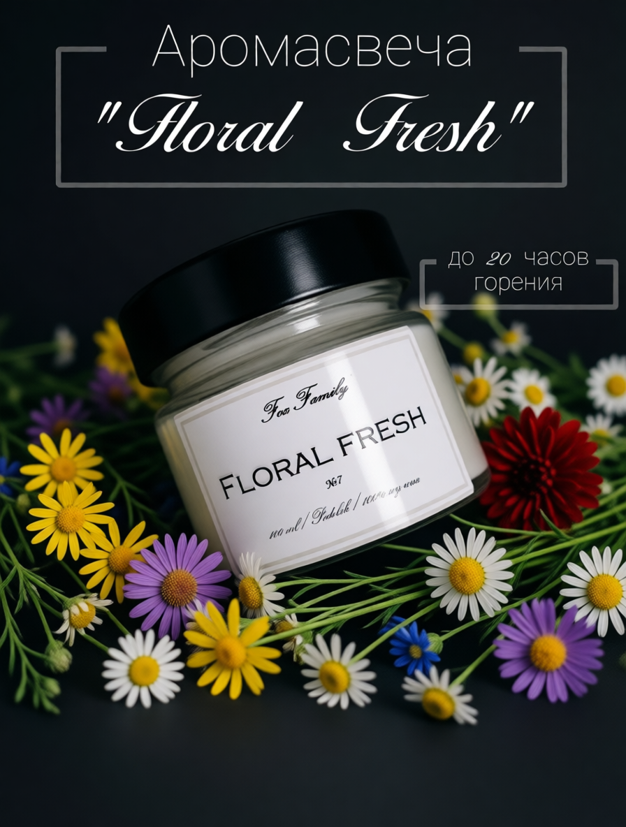Свеча Fox Family "Floral Fresh", ароматическая, 100мл, в стекле, белая