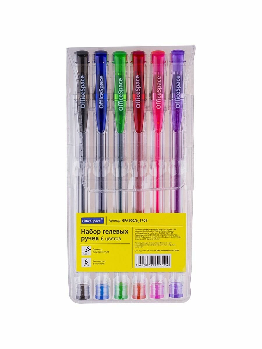 Набор гелевых ручек 06цв, 1,0мм, европодвес ( 30 шт.), GPA100/6_1709