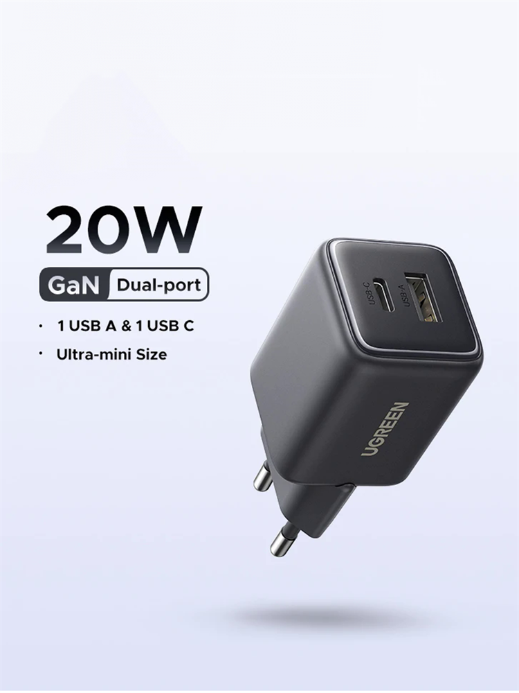UGREEN Сетевое зарядное устройство UGREEN X514 (65737) 20W 2-Port USB-C +USB GaN Fast Charger EU черный
