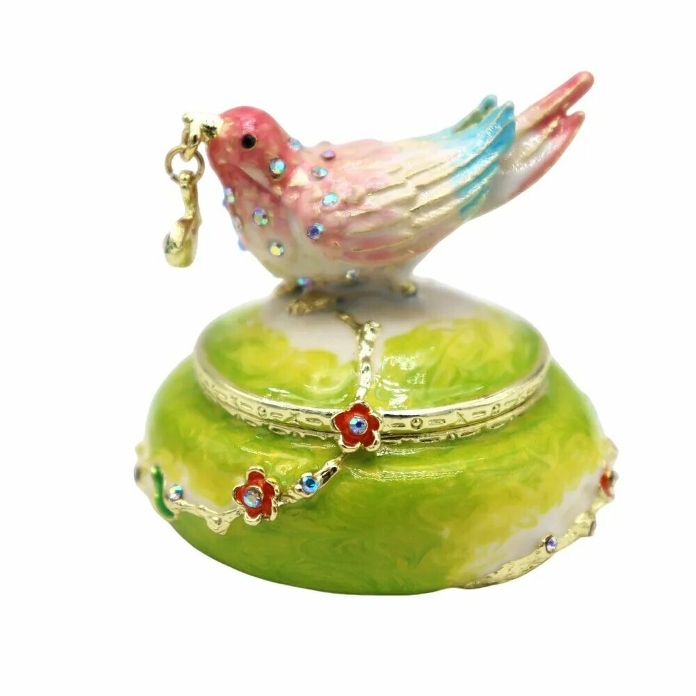 Розовая фигурка птички, коробка для украшений, домашний декор, настольная фигурка, праздничный подарок, ручная работа из металла.