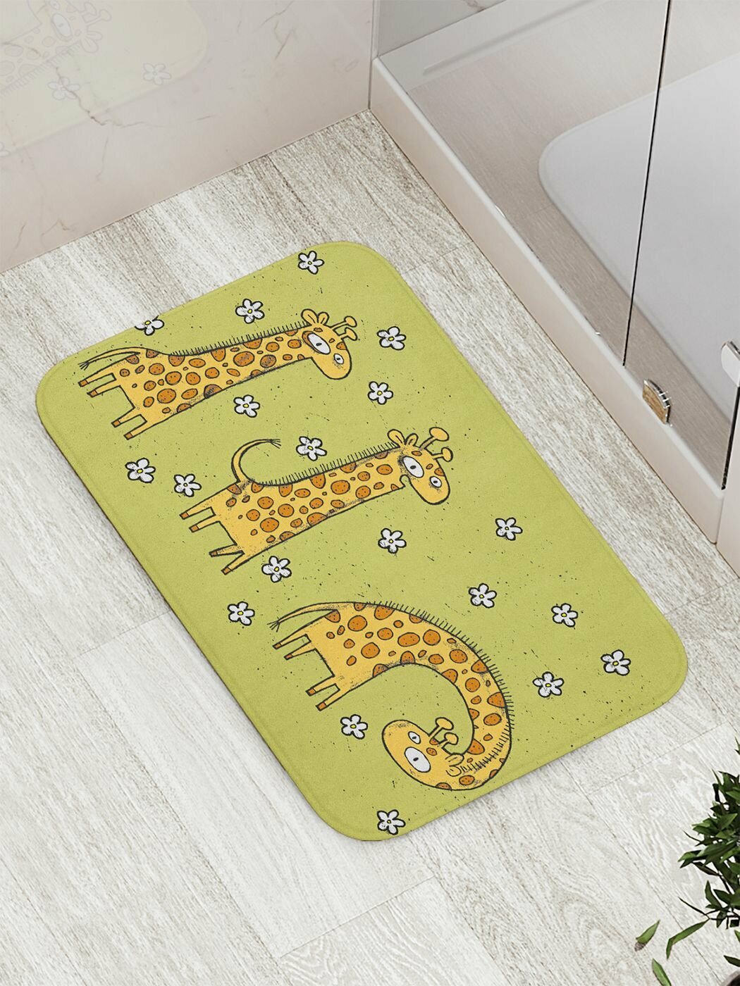Коврик для ванной комнаты, туалета "Три жирафа" противоскользящий, 52х77 см, JoyArty