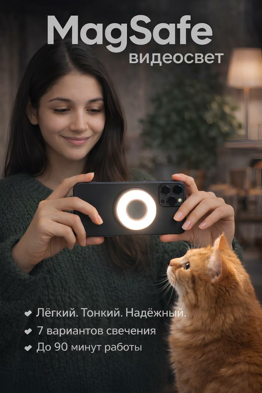 Видеосвет MagSafe , для iPhone, 12 и выше уровней яркости, 3 вида оттенков