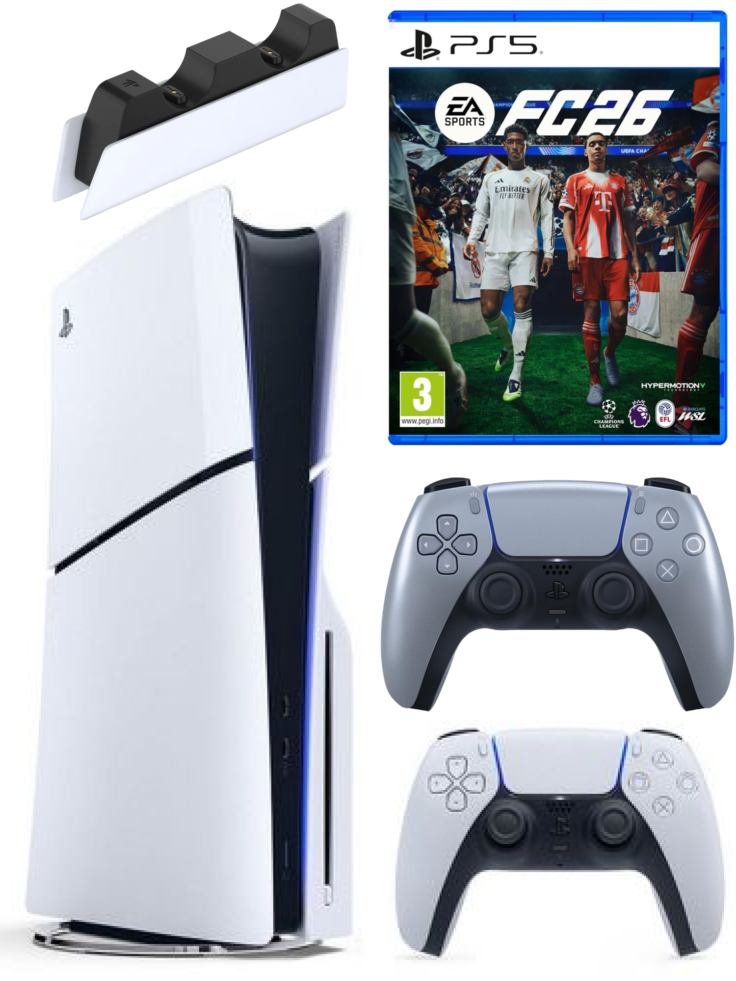 Игровая приставка PS 5 Slim,1ТБ(с дисководом)+2 геймпад(sterling silver)+Зарядная станция+ FC26,(за подробностями в чат)
