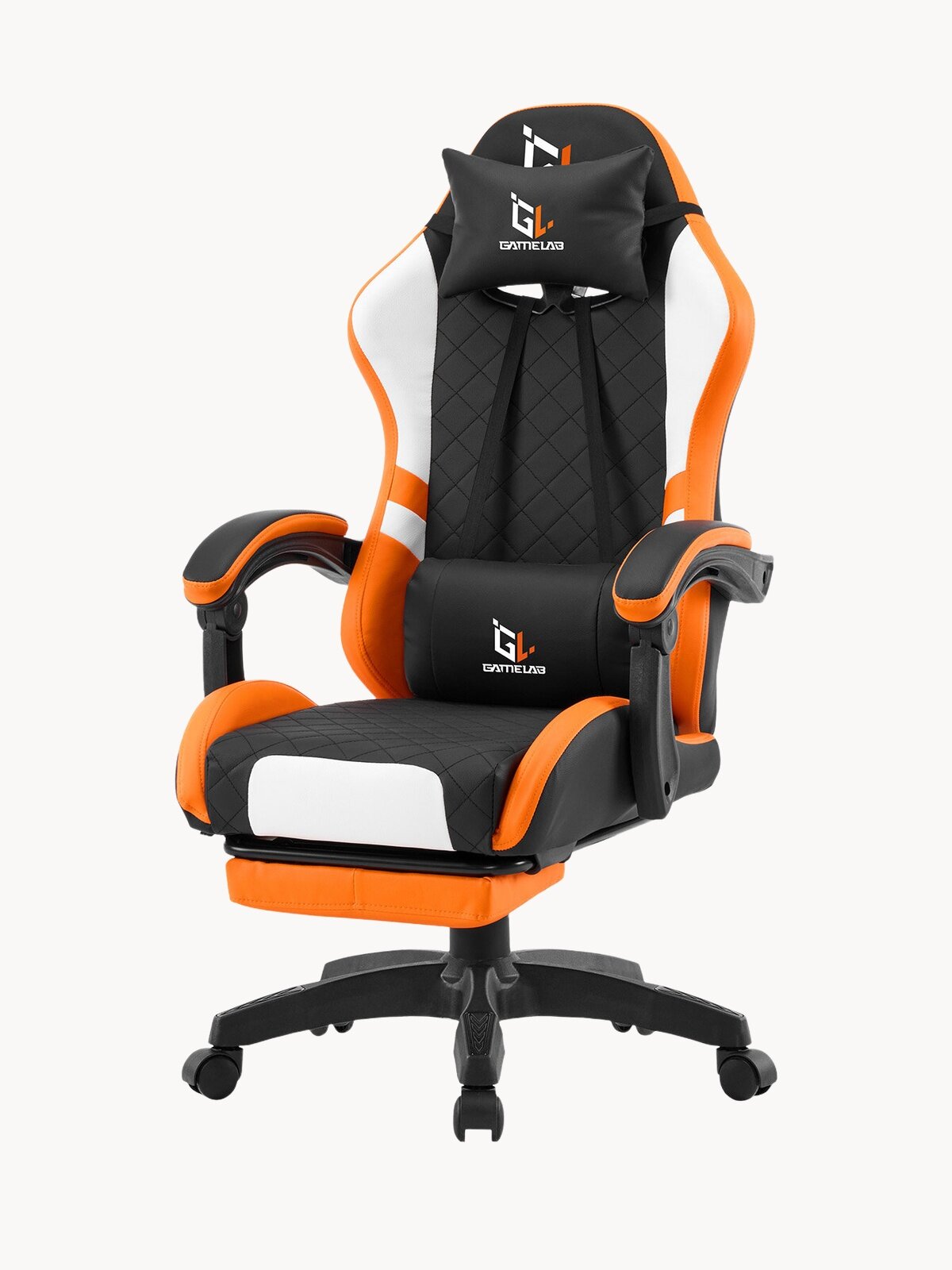 Игровое кресло компьютерное GAMELAB TETRA COMFORT Orange, черный/оранжевый/белый, искусственная кожа
