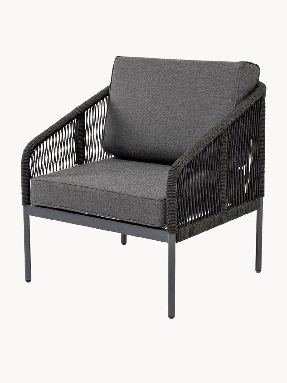 Кресло плетёное канны из роупа, алюминиевый каркас, тёмно-серое, 70x70x75
