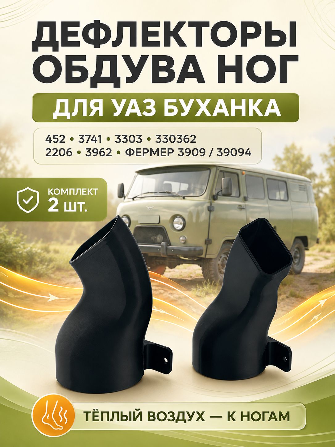 Дефлектор обдува ног УАЗ 452, 3741, 3303, 330362, 2206, 3962, Фермер (3909, 39094) / Воздуховод печки в ноги УАЗ Буханка