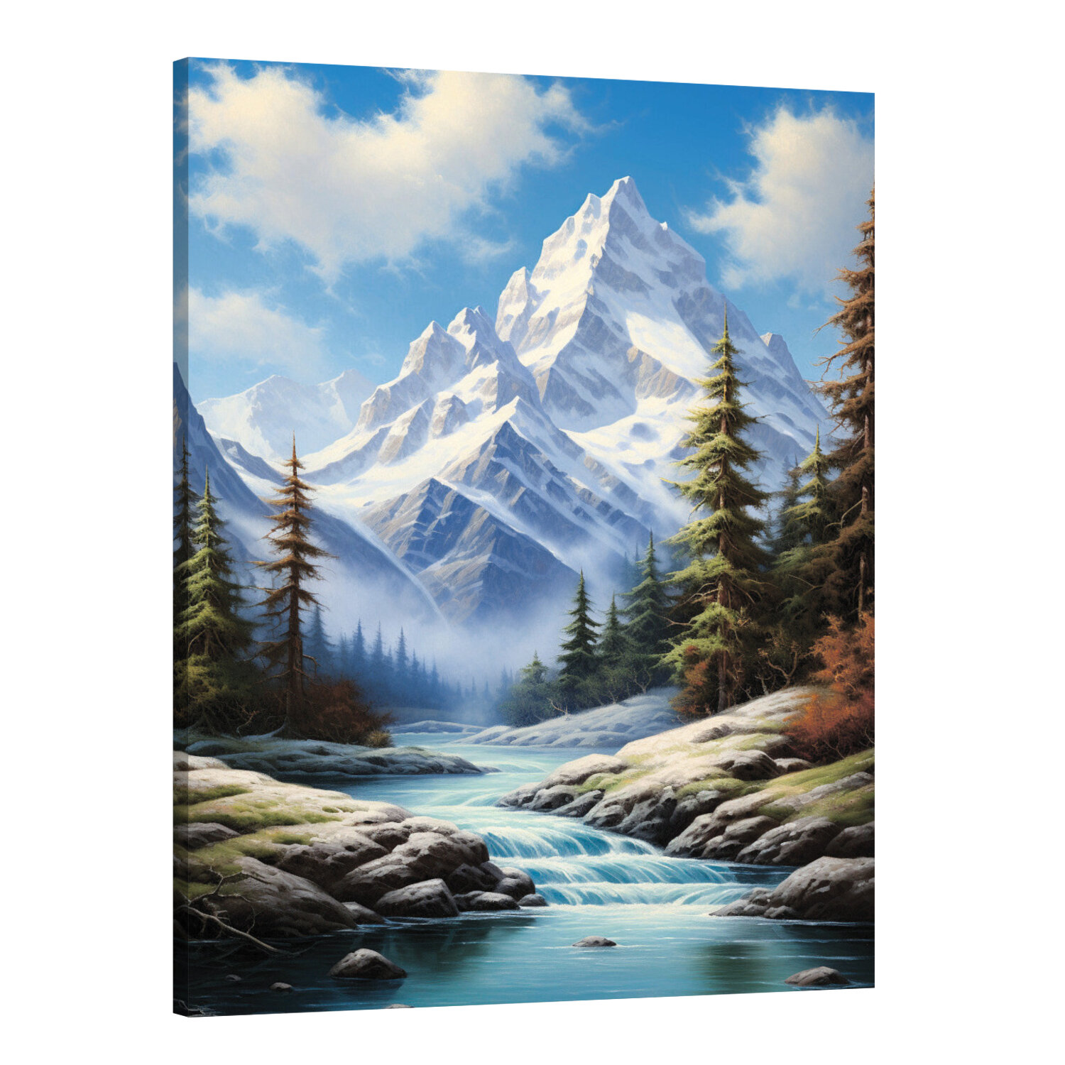 Интерьерная картина 50х70 "Горы в заснеженных вершинах: зимняя идиллия"