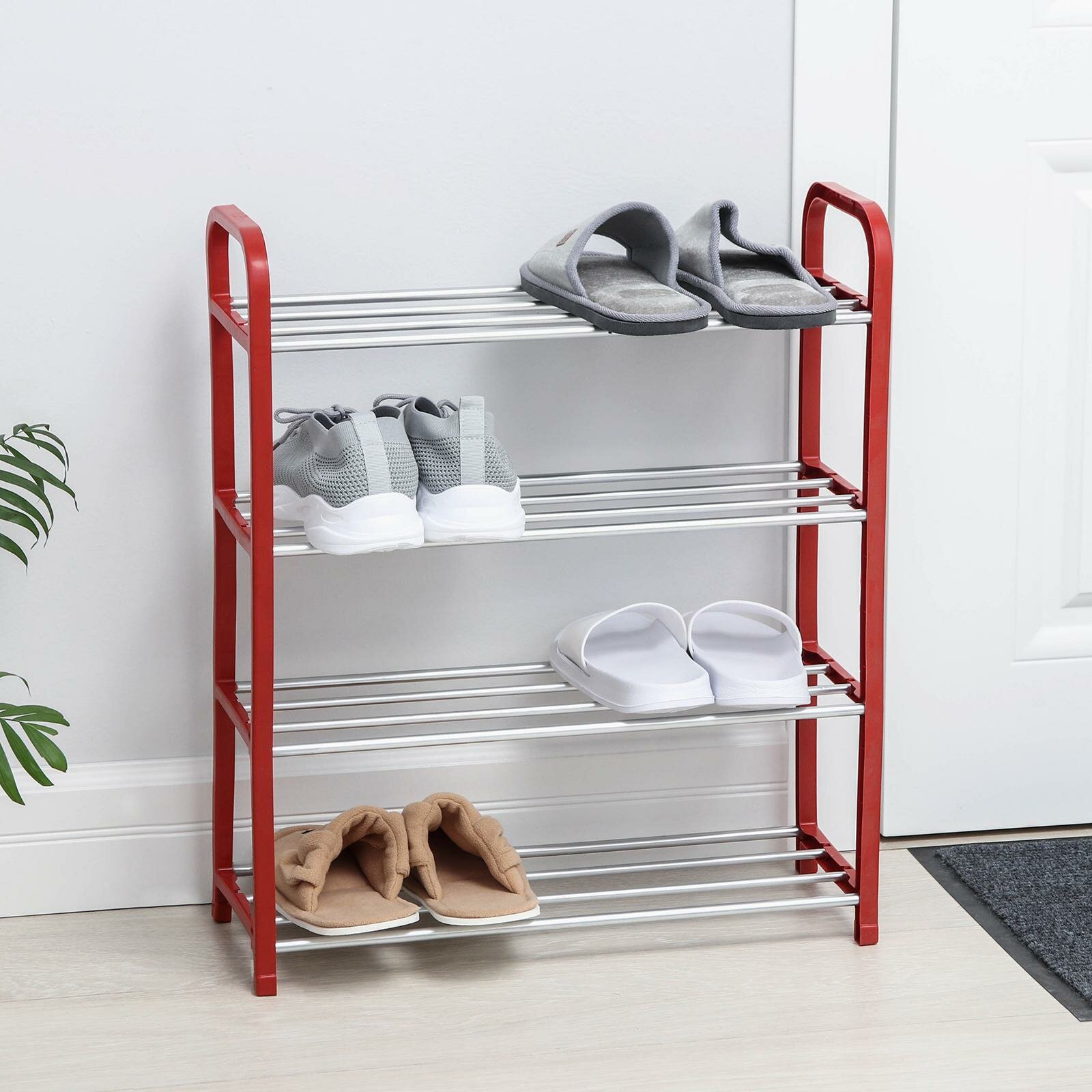 Обувница Доляна, 4 яруса, 50×19×59 см, цвет красный, 133672