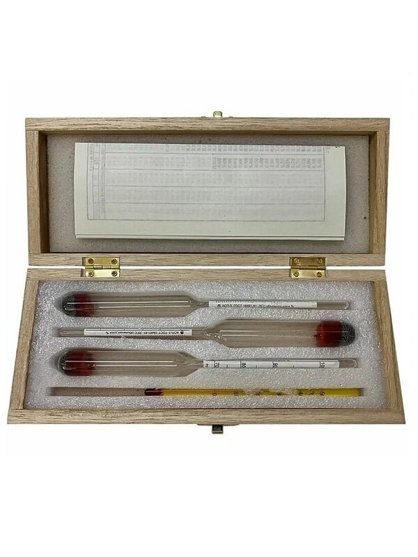 Набор спиртомеров АСП-3 с термометром в деревянном боксе ГОСТ