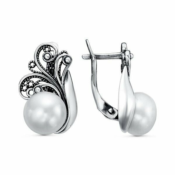 Серьги, серебро, 925 проба, родирование, жемчуг культивированный