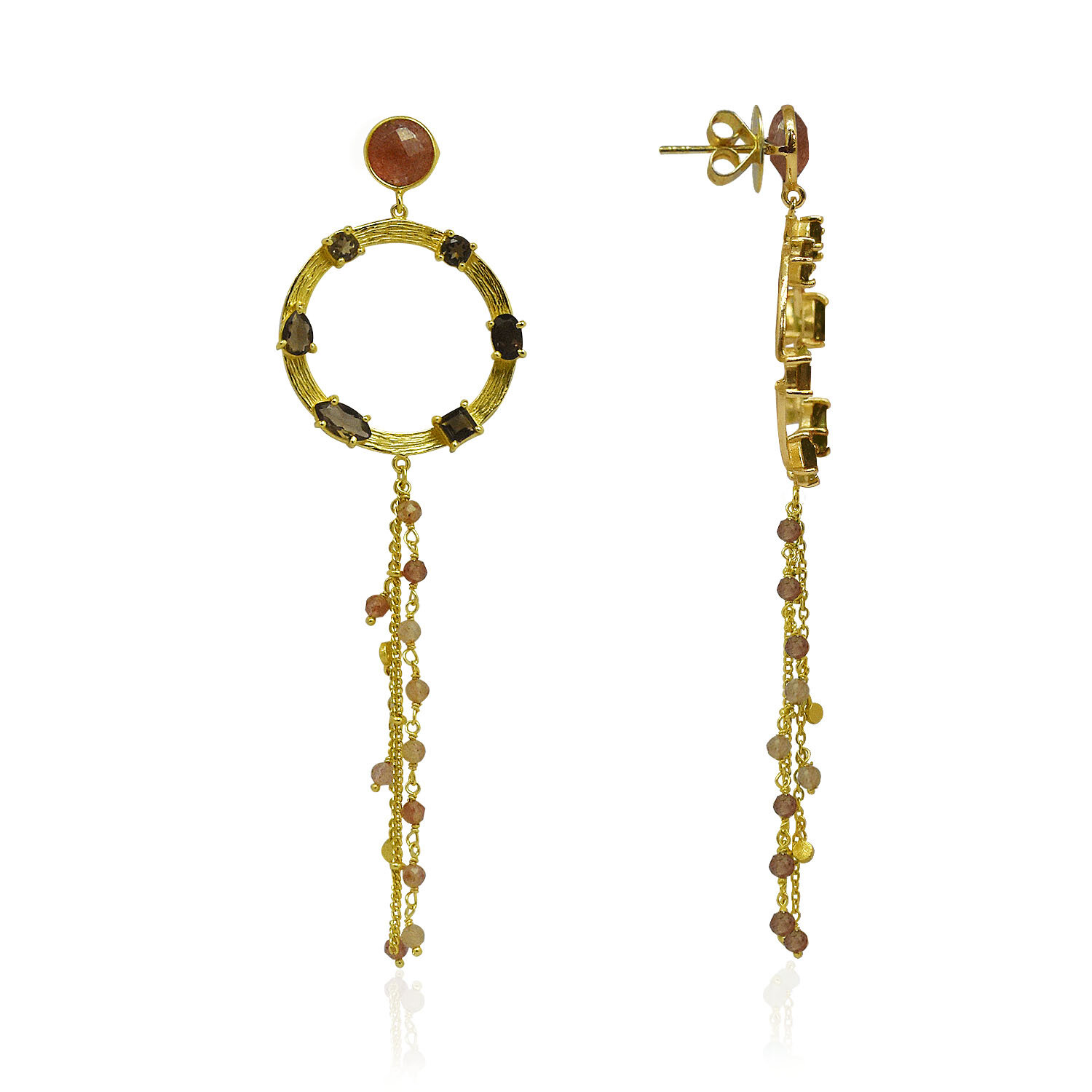 Серьги ELEMENT47, серебро, 925 проба, раухтопаз, кварц