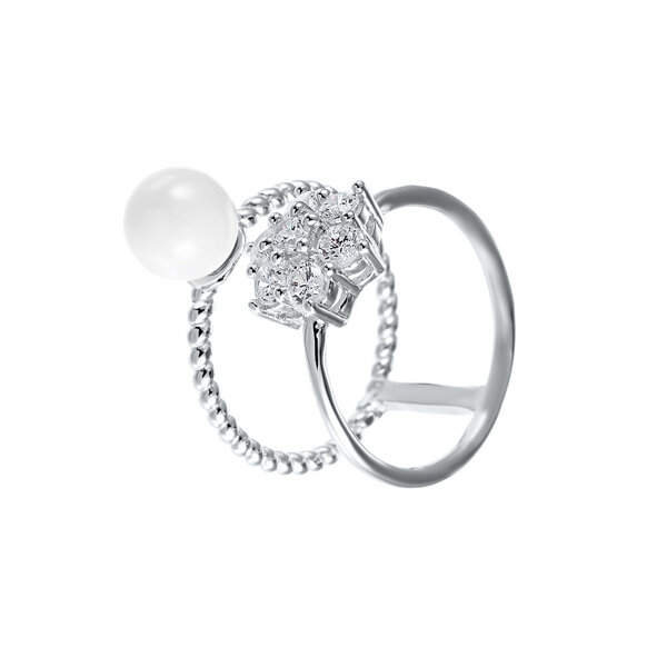 Кольцо, серебро, 925 проба, фианит, керамика