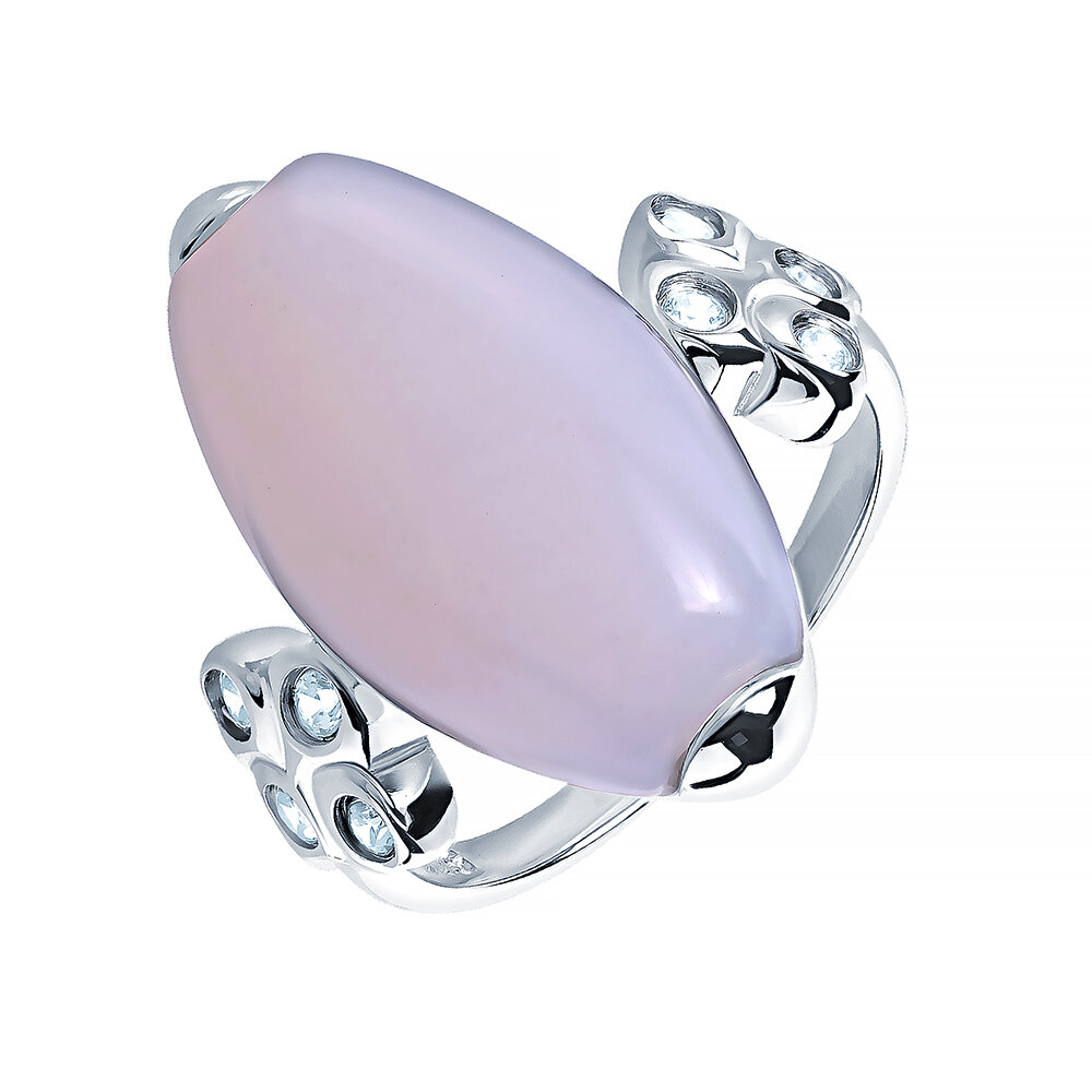 Кольцо, серебро, 925 проба, фианит, халцедон