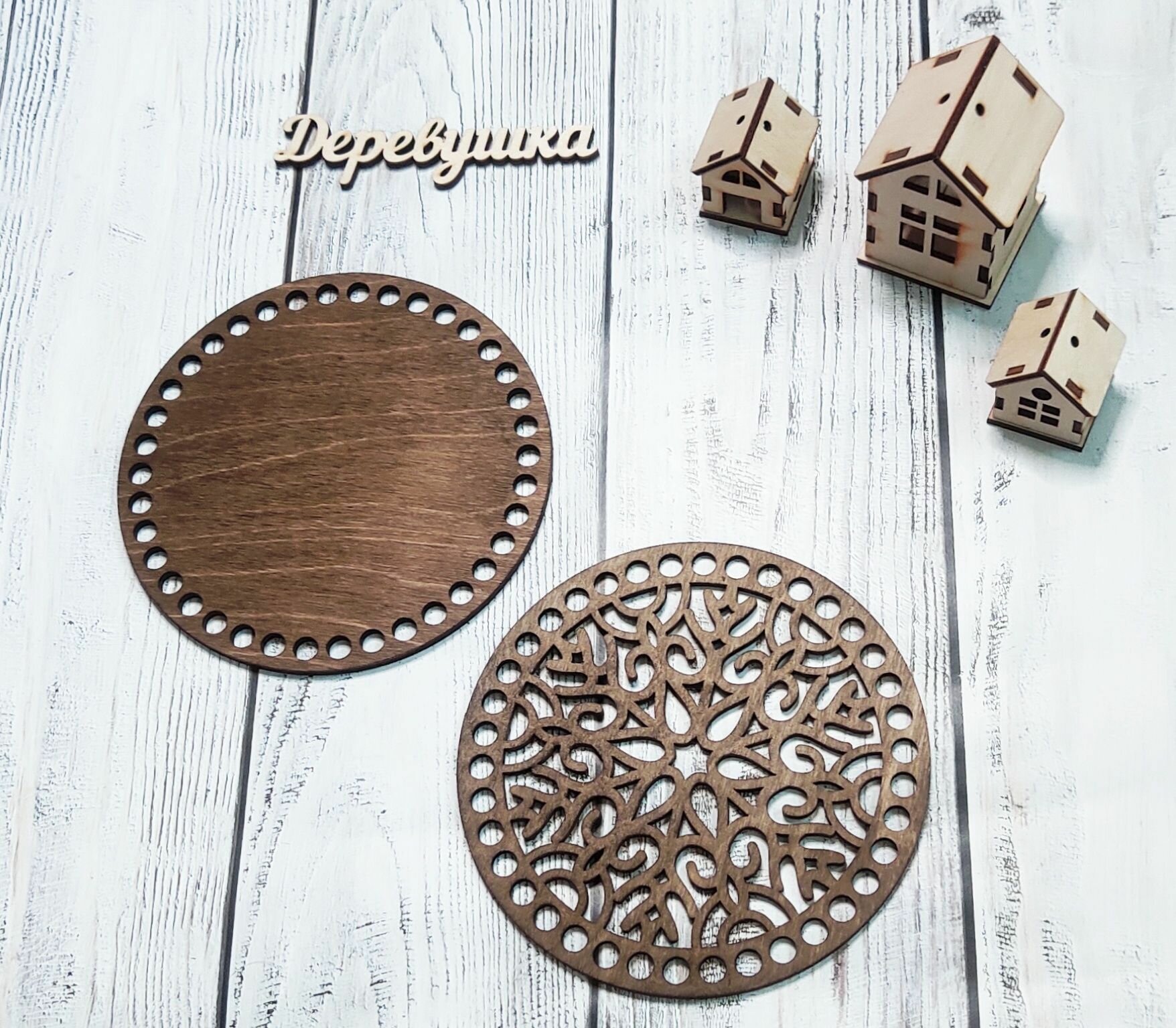 Набор для вязаной корзинки Снежинка, дно и крышка 15 см, фанера. Донышки для вязания корзинки.