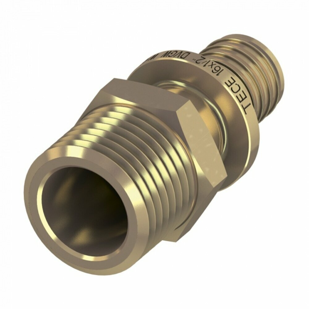 Соединитель прямой Tece 16 мм х R 1/2 НР(ш) с ниппелем латунный (765502)