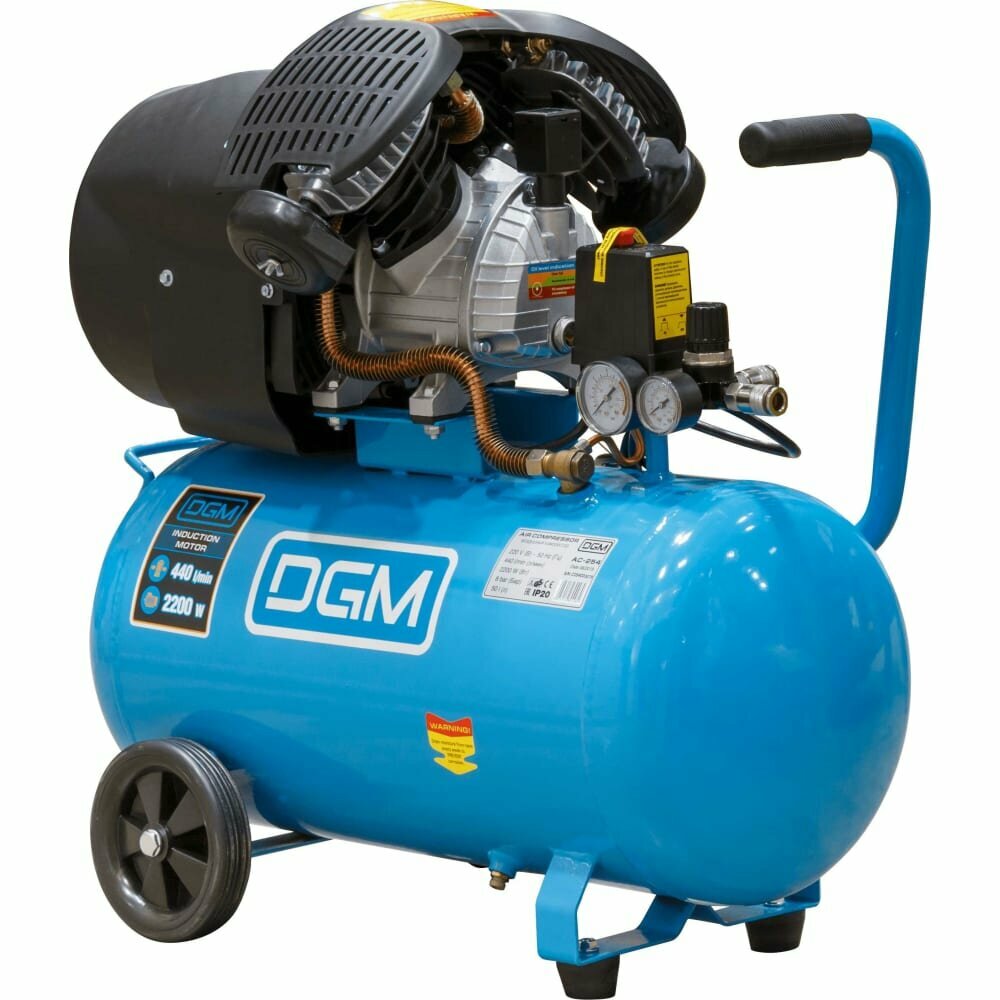 Компрессор DGM AC-254, поршневой коаксиальный, масляный, с двойным выходом и рапид‑соединителем, с ресивером