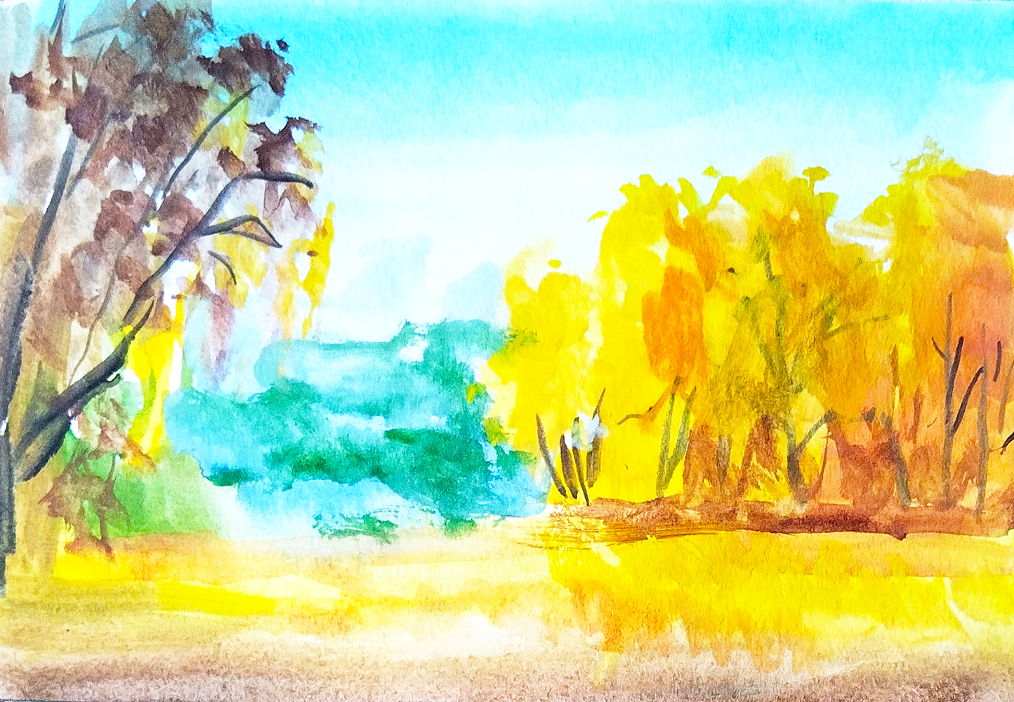 Пейзаж гуашью "Осень. Мини-версия"