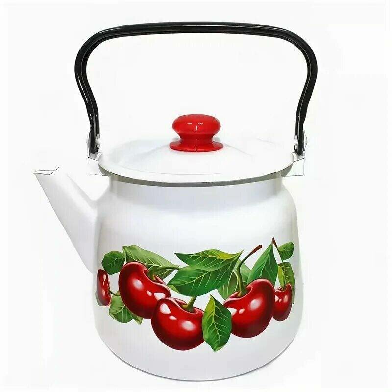 Чайник 3,5 л сфер. Вишневый сад, белый, с кнопкой С2716.3*55 Эмалированная сталь стальэмаль