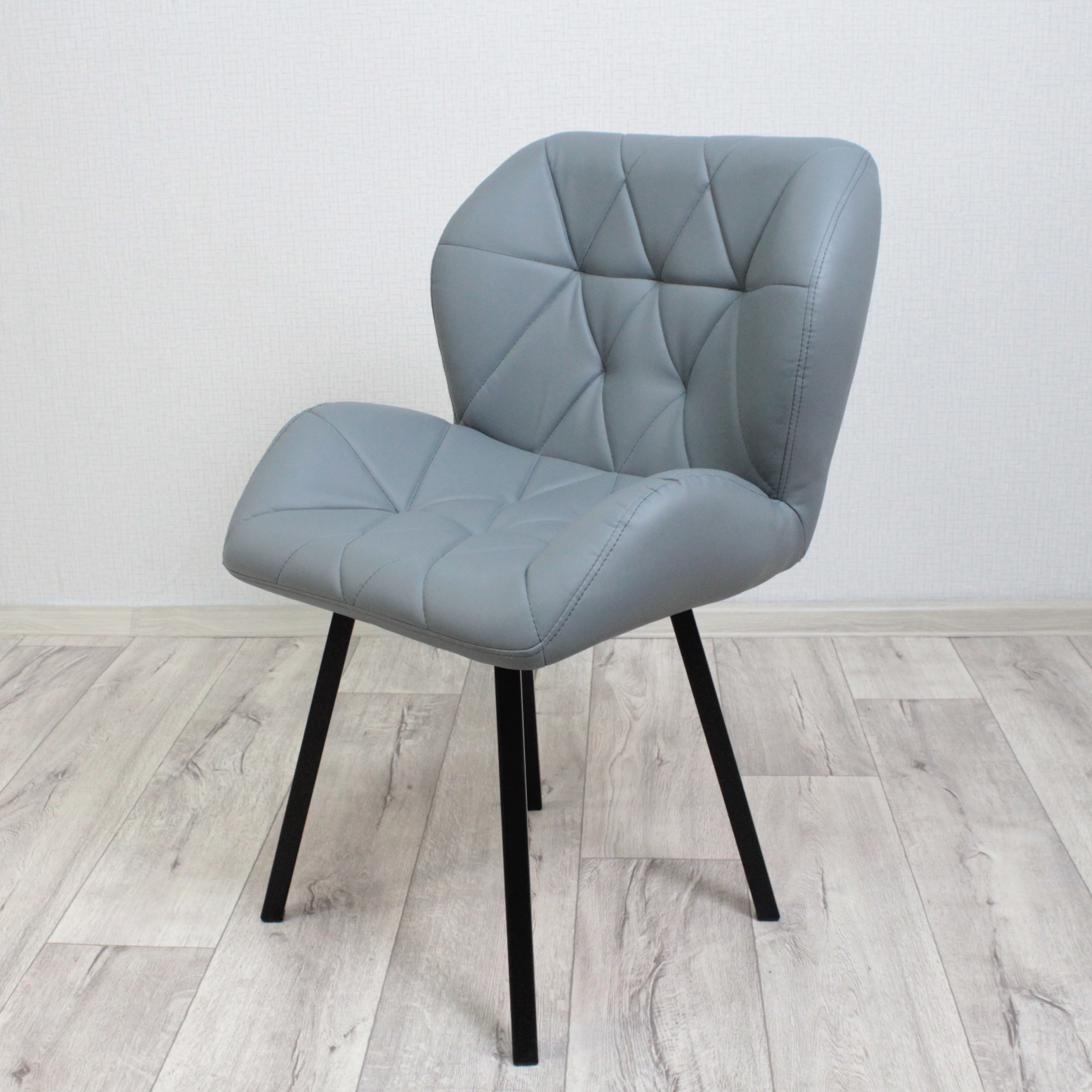 Стул для мастера мягкий со спинкой, большой, Ракушка, экокожа, на ножках, серый