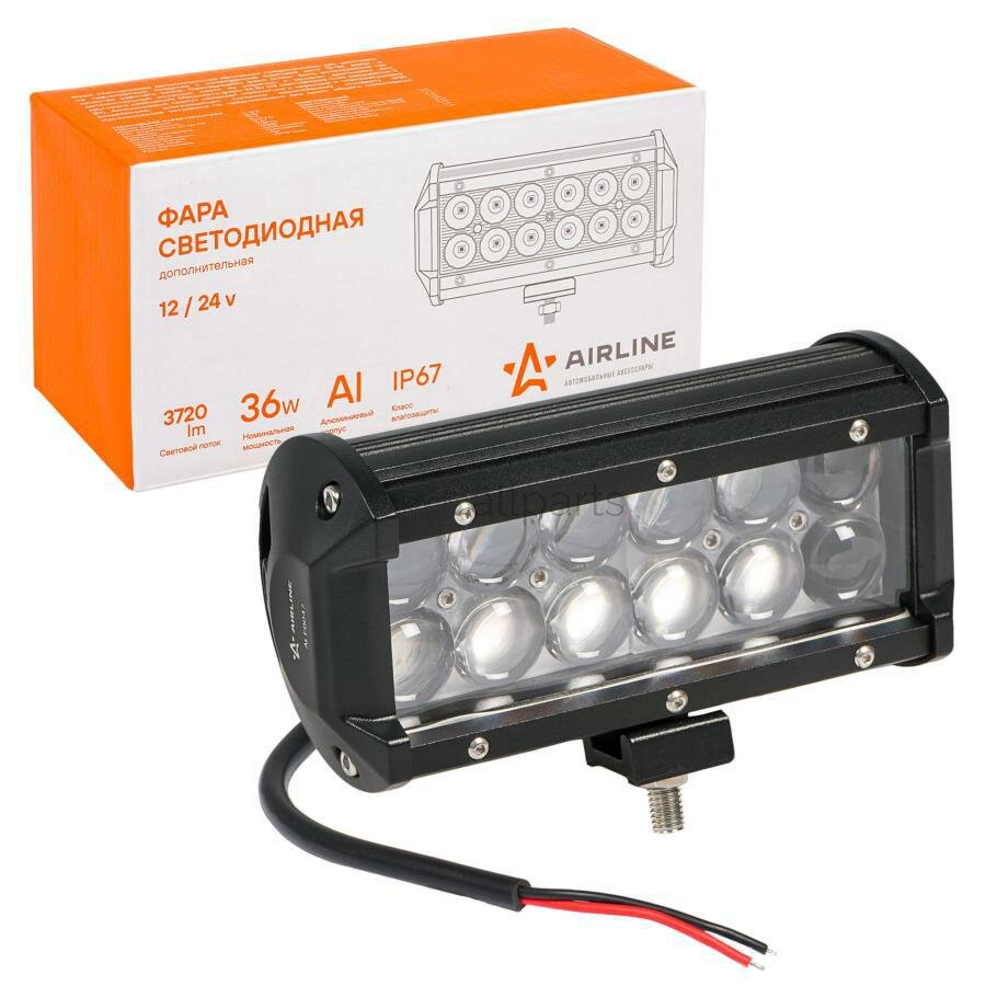 AIRLINE ALED047 Фара светодиодная (балка) двухрядная 12LED, 4D линза, 36Вт, 165х78х65мм, 12/24В AIRLINE ALED047