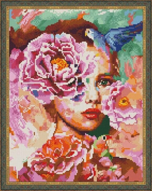 Алмазная мозаика "Девушка и попугаи" круглые стразы холст на подрамнике 40х50 см, CK2052