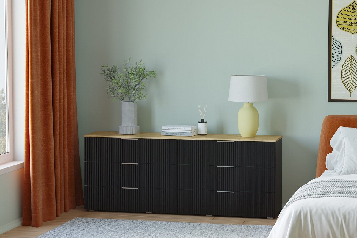 Комод МебельЛэнд24 Салерно 6 Черный 182x42x72 с 6 ящиками