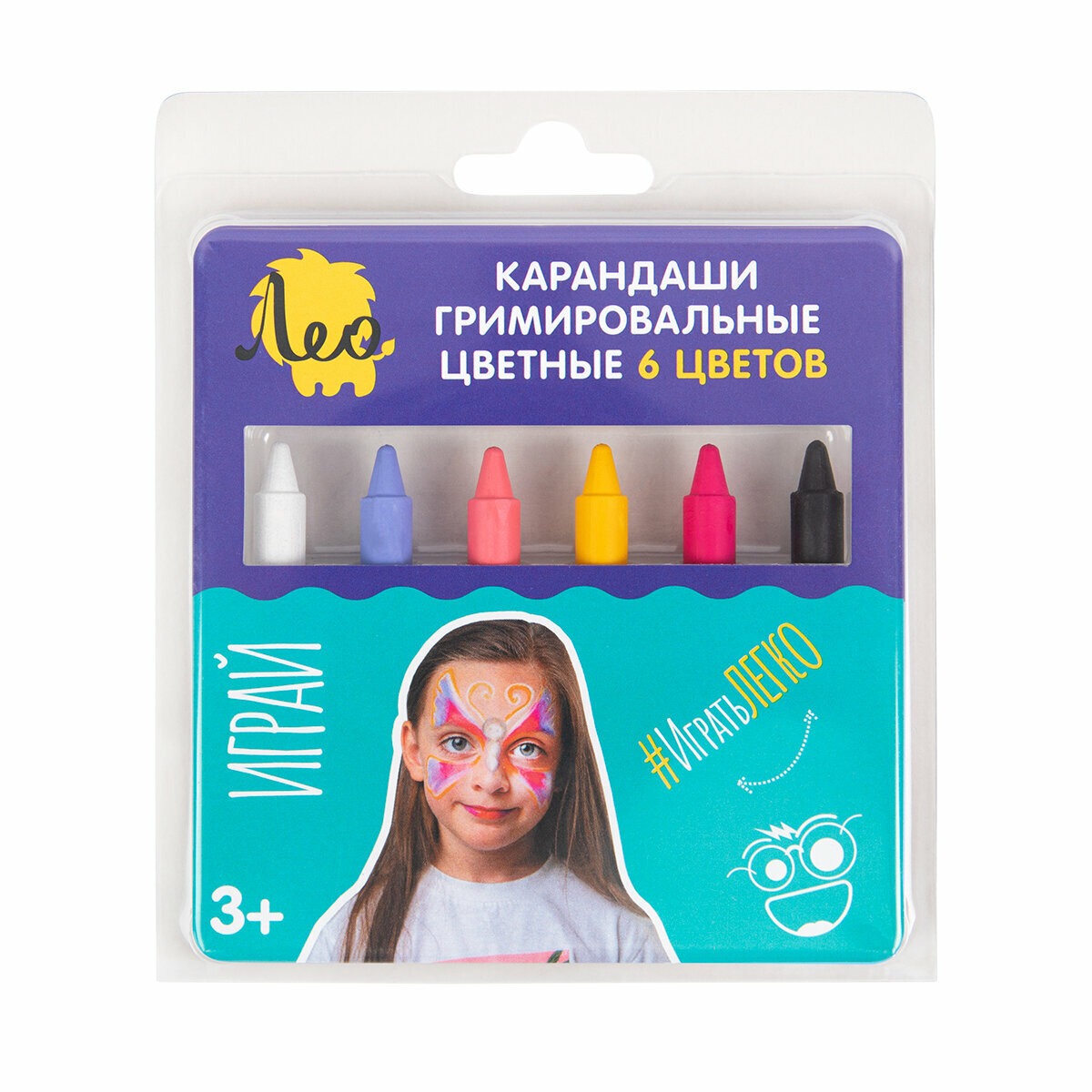 Карандаши гримировальные "Лео" "Играй" цветные LPFPS-06 6 цв. 21 г Бабочки