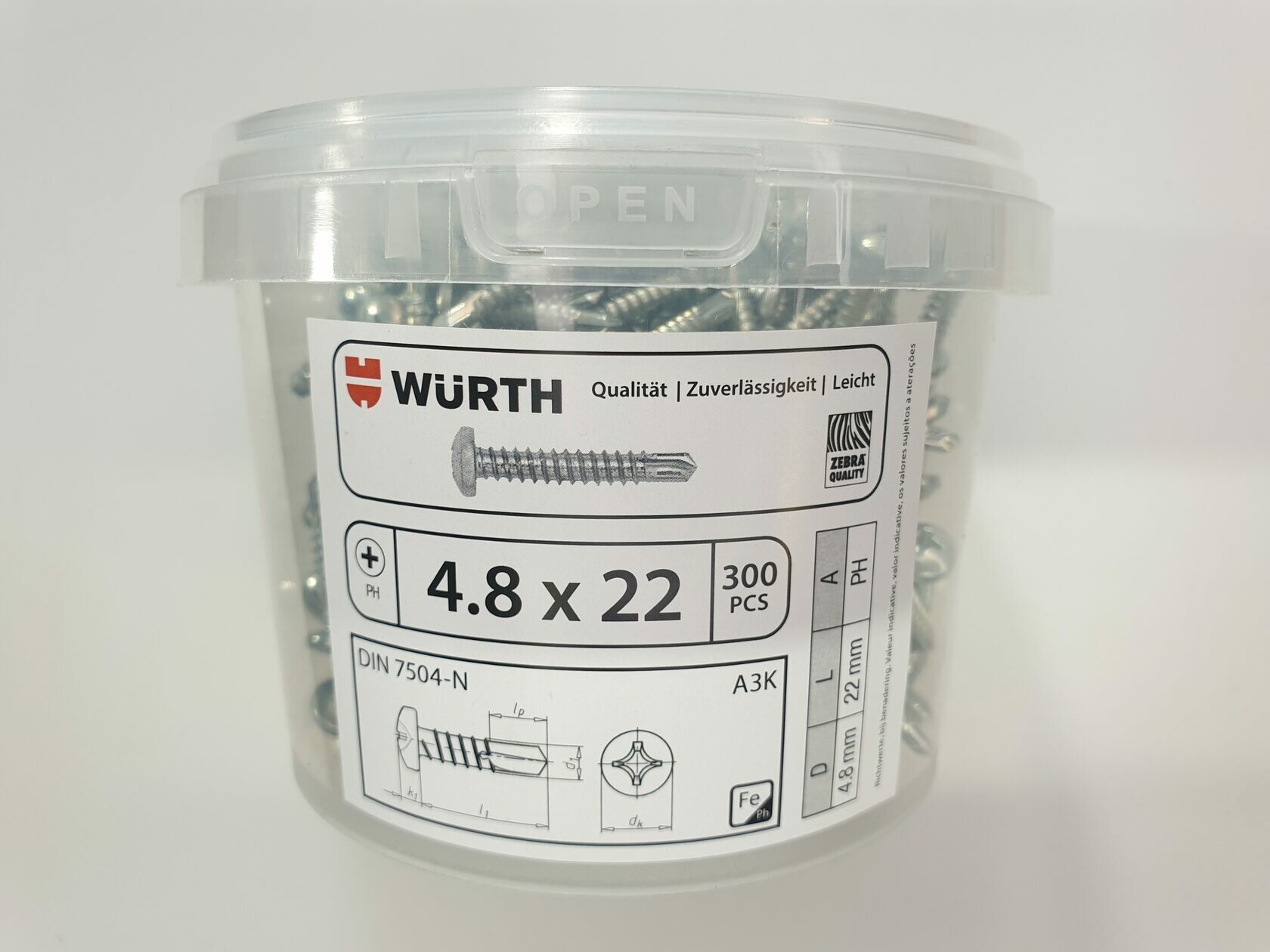 Саморез по металлу DIN 7504-N 4.8x22 (300 pcs) WURTH, Германия