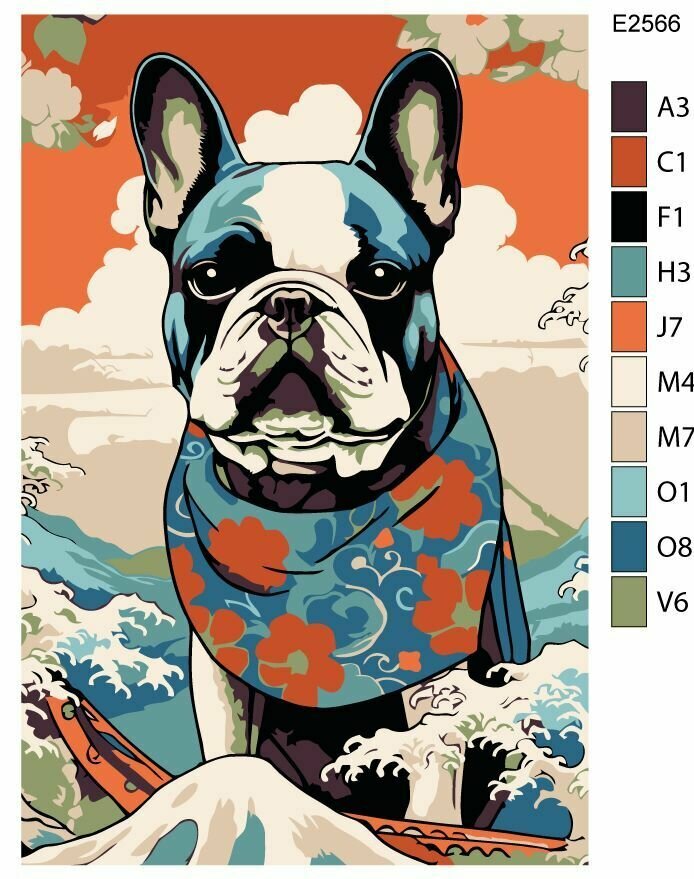 Детская картина по номерам E2566 "Французский бульдог с косынкой" 20x30